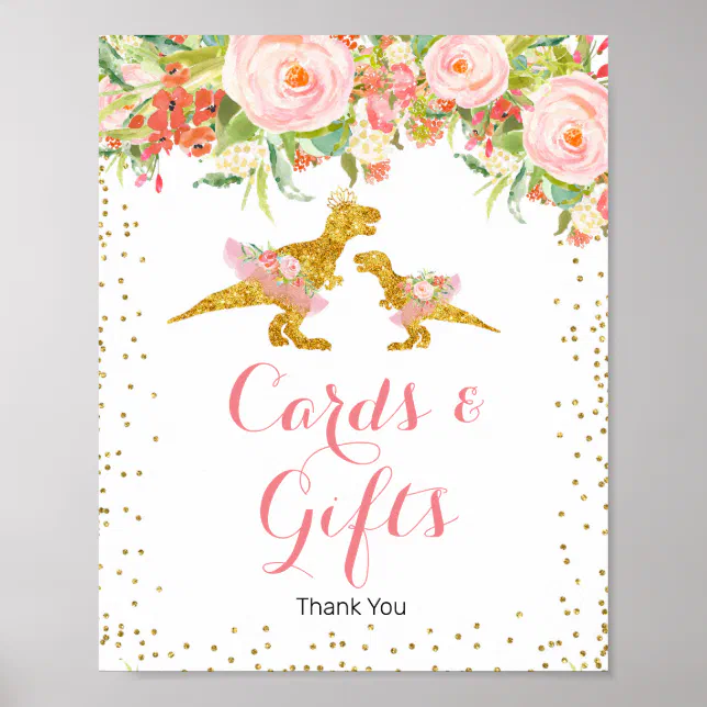 Pink Gold Glitter dino Cards and Gifts Sign | Zazzle