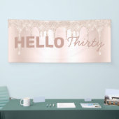 Pink Gold Glitter Drip Hello Thirty 30th Birthday Banner | Zazzle