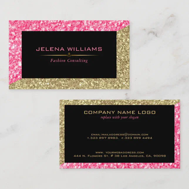 Pink & Gold Glitter Geometric Modern Design Business Card | Zazzle
