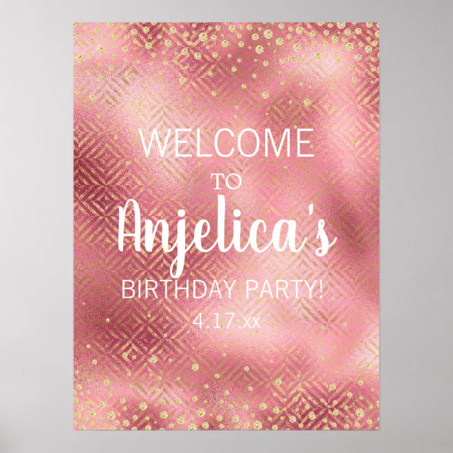 Pink Gold Glitter Girl's Birthday Party Poster | Zazzle