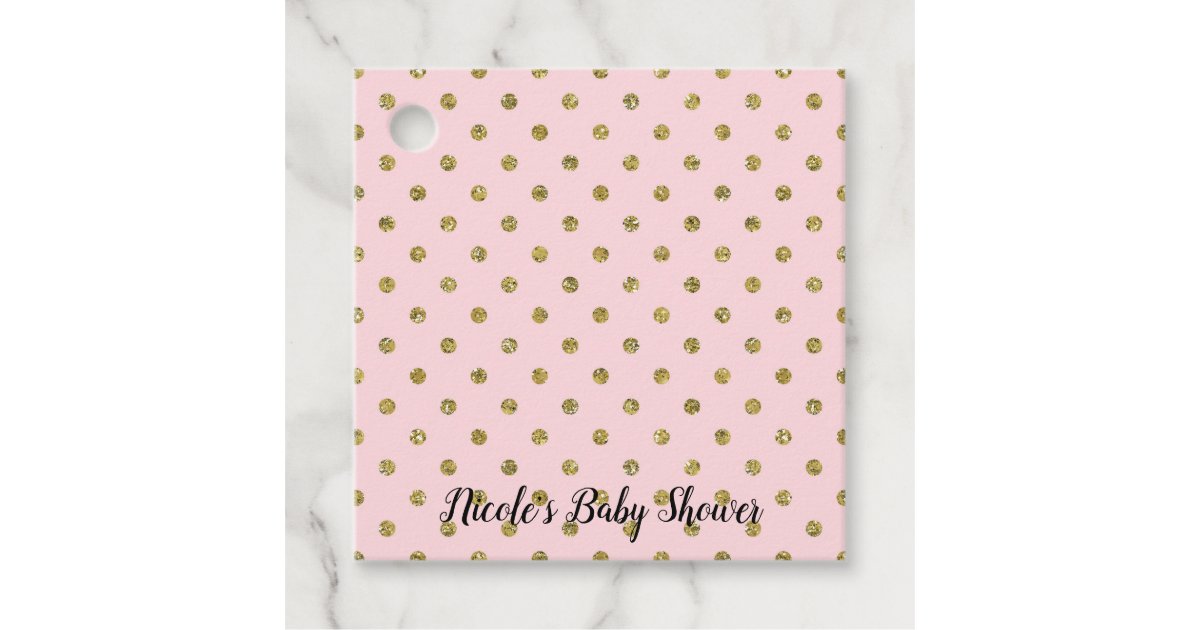 Pink & Gold Glitter Polka Dots Party Favor Tags | Zazzle