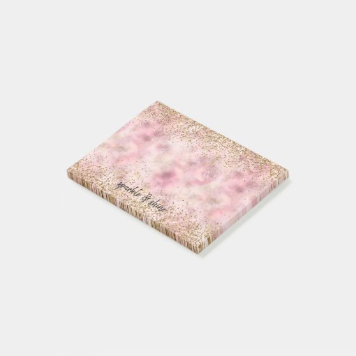 Pink gold glitter post-it notes | Zazzle