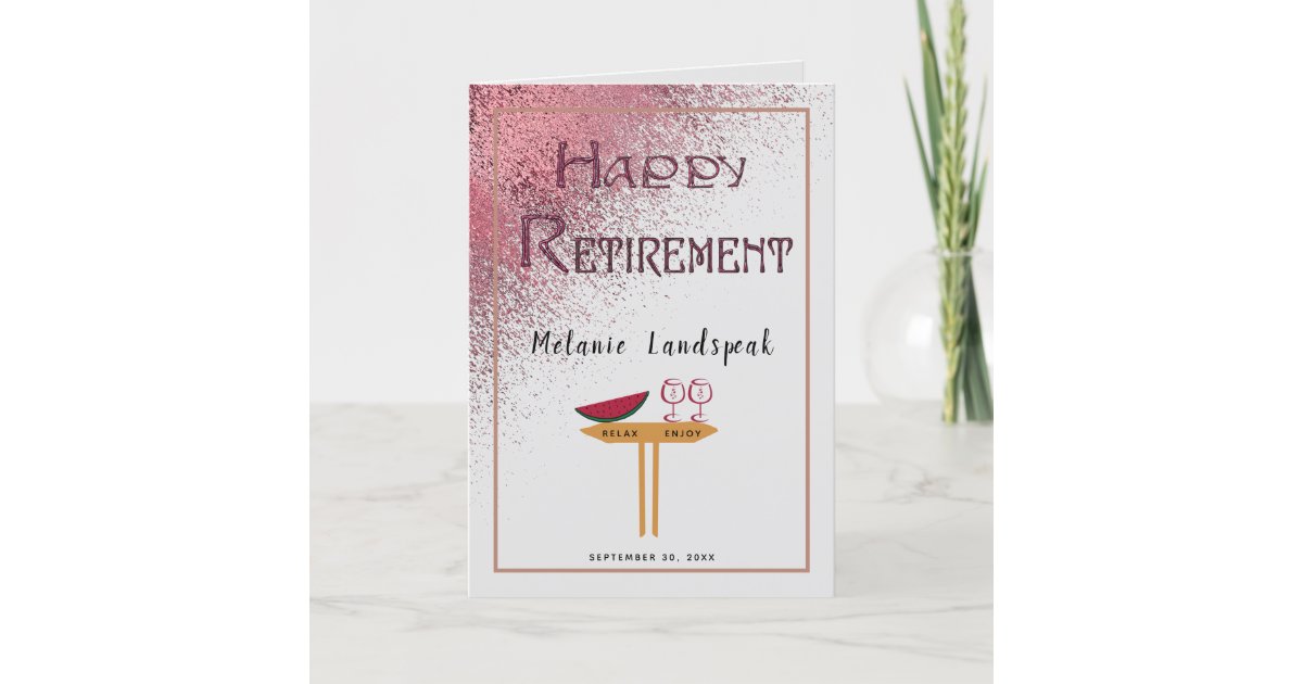 Pink Gold Glitter Rain Happy Retirement Card | Zazzle