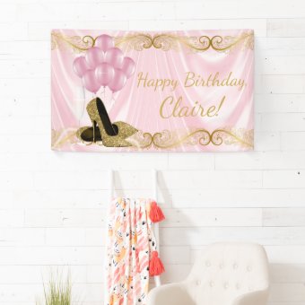 Pink Gold High Heel Shoe Birthday Banner | Zazzle