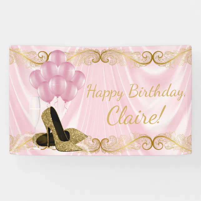 Pink Gold High Heel Shoe Birthday Banner | Zazzle