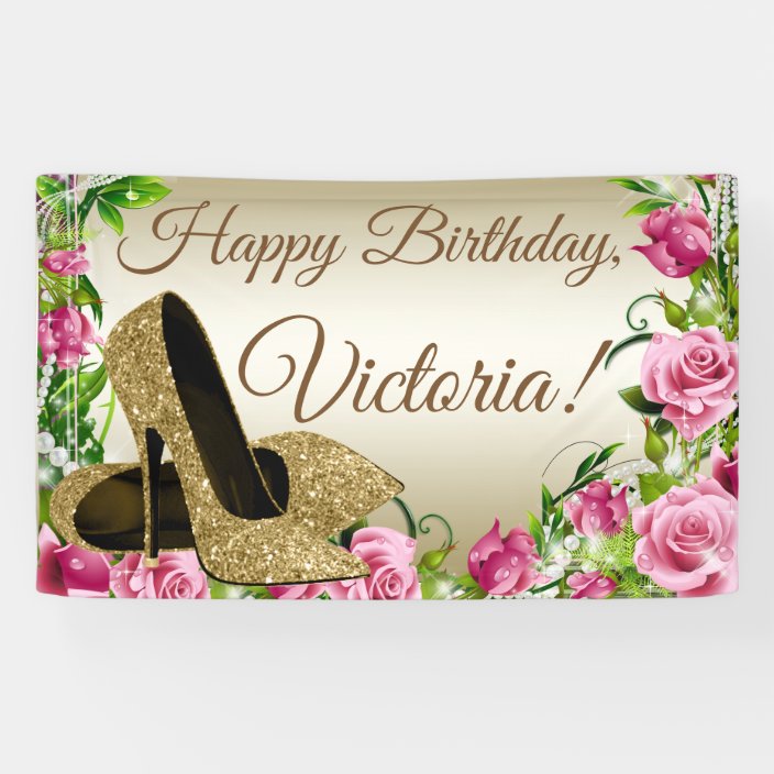 Pink Gold High Heel Shoe Birthday Party Banner | Zazzle