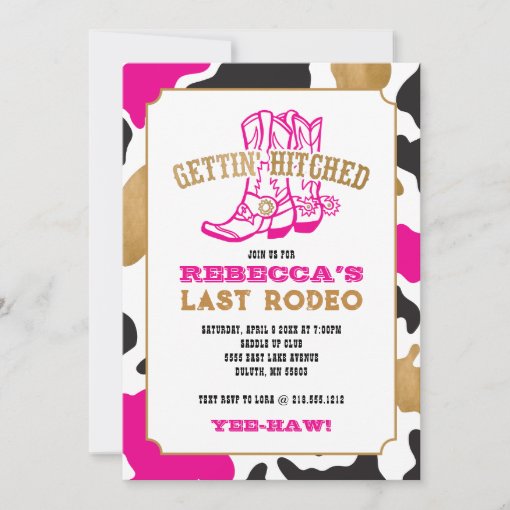 Pink Gold Last Rodeo Bachelorette Party Invitation | Zazzle