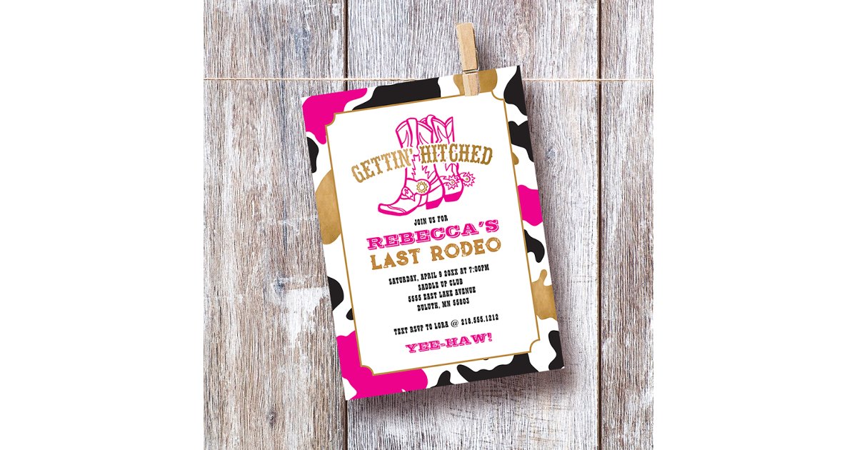 Pink Gold Last Rodeo Bachelorette Party Invitation | Zazzle