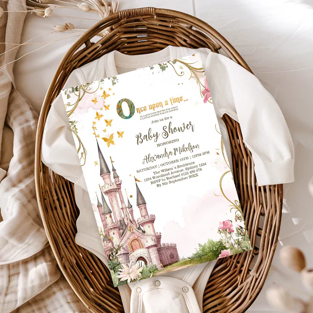 Pink Gold Little Princess Royal Castle Baby Shower Invitation | Zazzle