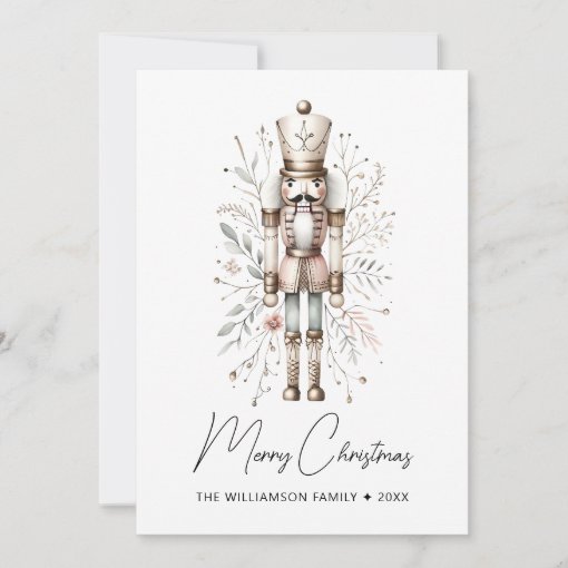 Pink & Gold Merry Christmas Nutcracker Card | Zazzle
