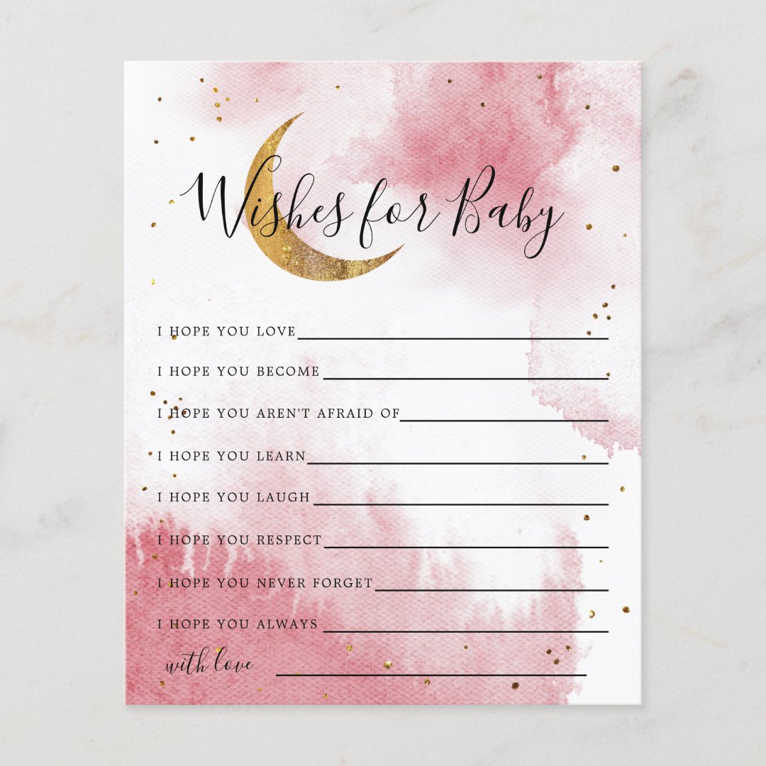 Pink Gold Moon and Stars Wishes for Baby Card | Zazzle
