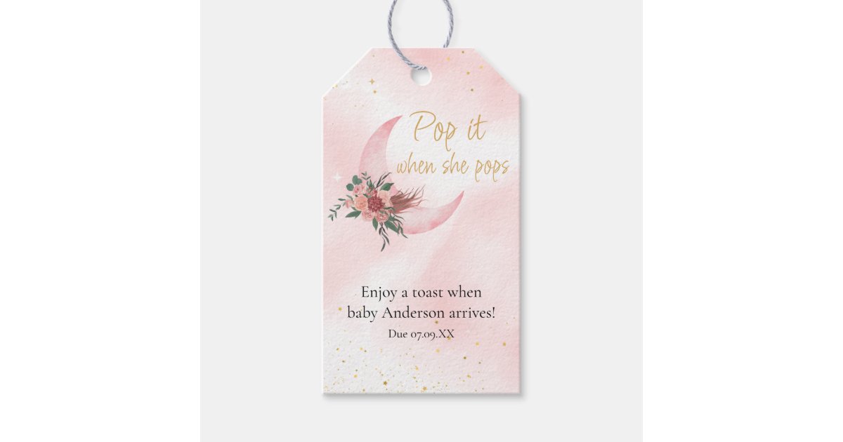 Pink Gold Over the Moon Pop it when She Pops Gift Tags | Zazzle
