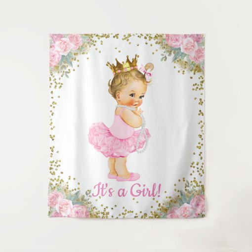 Pink Gold Princess Baby Shower Backdrop | Zazzle