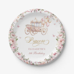 Pink Gold Princess Birthday Party Carriage Paper Plates | Zazzle