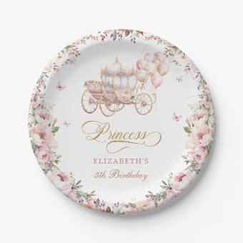 Pink Gold Princess Birthday Party Carriage Paper Plates | Zazzle