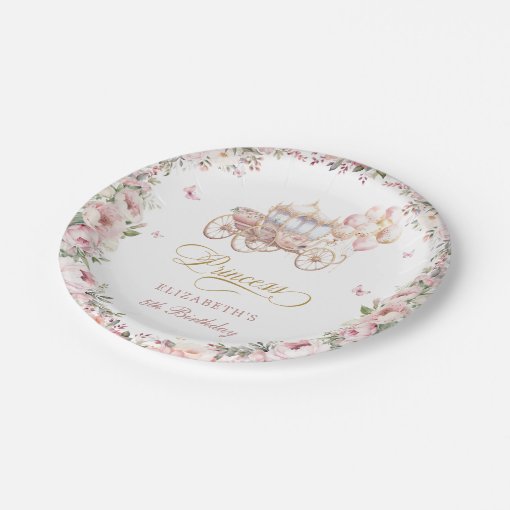 Pink Gold Princess Birthday Party Carriage Paper Plates | Zazzle