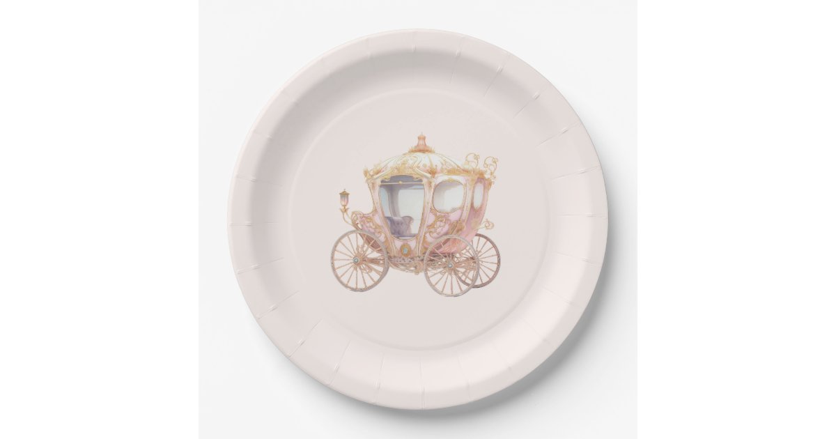 Pink Gold Princess Carriage Fairytale Birthday Paper Plates | Zazzle