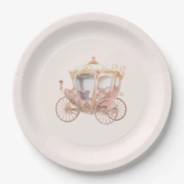 Pink Gold Princess Carriage Fairytale Birthday Paper Plates | Zazzle