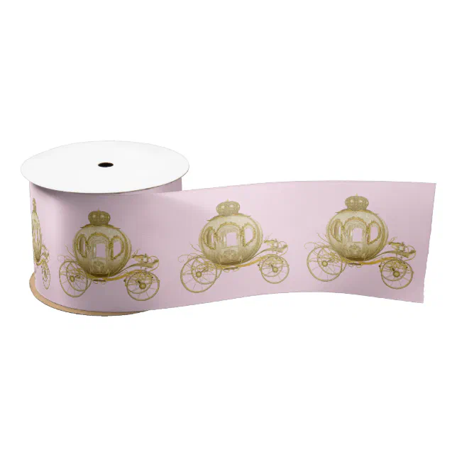 Pink Gold Princess Carriage Satin Ribbon | Zazzle