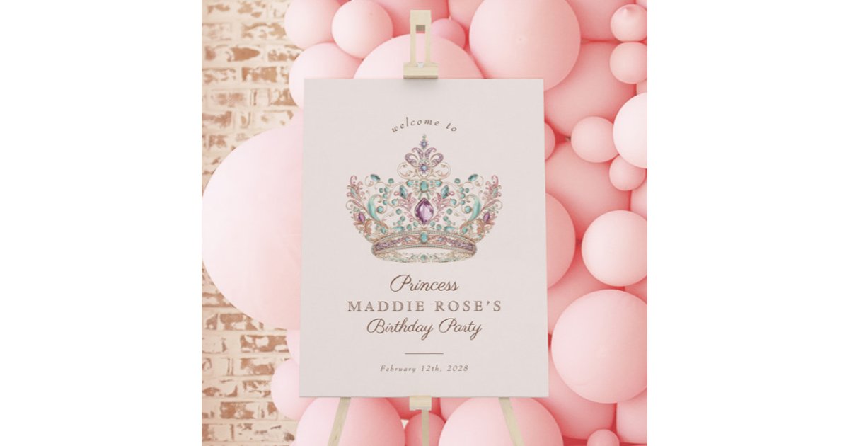 Pink Gold Princess Crown Fairytale Birthday Sign | Zazzle