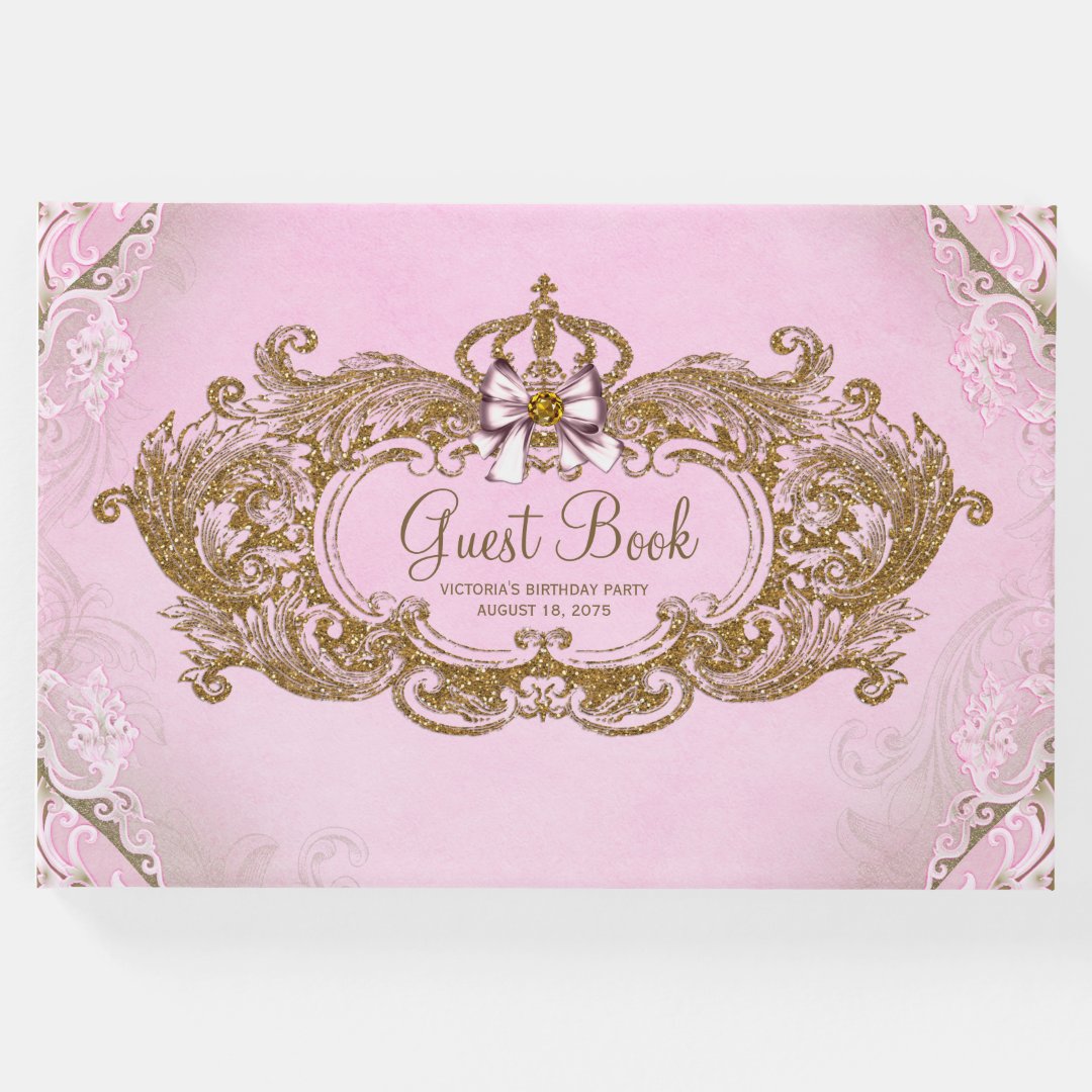 Pink Gold Princess Guest Book | Zazzle