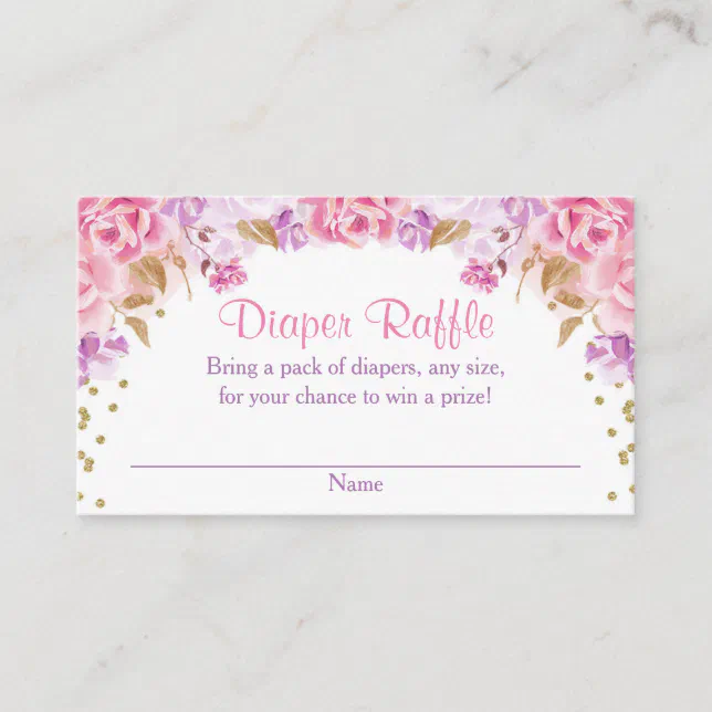 Pink gold purple girl baby shower diaper raffle enclosure card | Zazzle