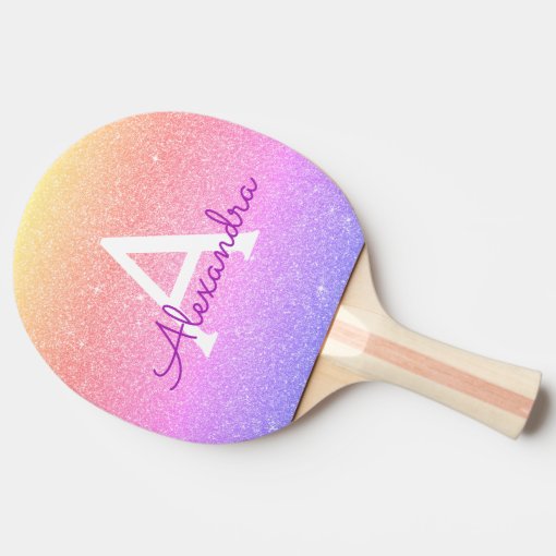 Pink Gold Purple Glitter and Sparkle Monogram Ping Pong Paddle | Zazzle