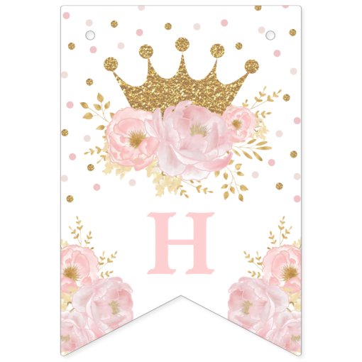 Pink Gold Royal Crown Princess Happy Birthday Bunting Flags | Zazzle