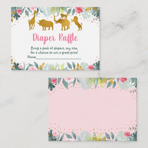 Pink Gold Safari Wild One Baby Diaper Raffle Enclosure Card | Zazzle