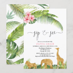 Pink gold sip and see safari jungle meet greet invitation | Zazzle