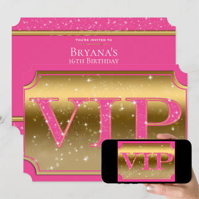 Pink & Gold Sparkle Glam VIP Party Event Ticket Invitation | Zazzle
