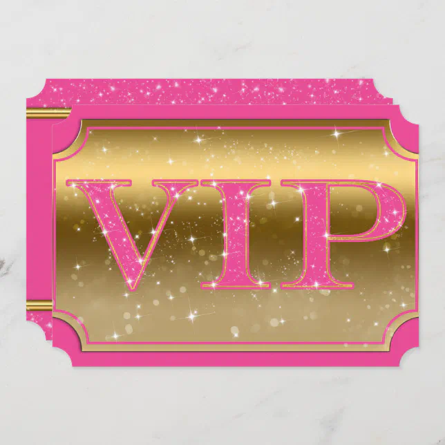 Pink & Gold Sparkle Glam VIP Party Event Ticket Invitation | Zazzle