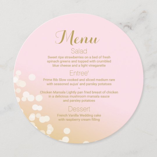 Pink Gold Sparkle Round Menu ffe3ea | Zazzle.com