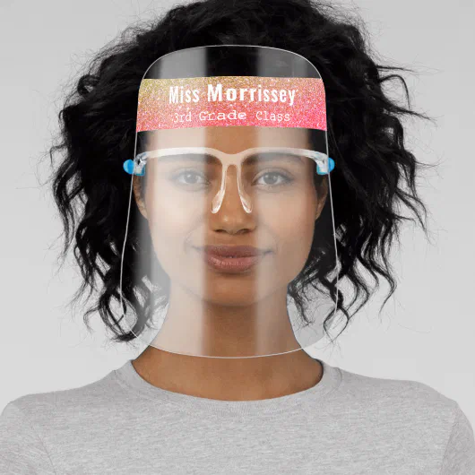 Pink Gold Sparkle Teachers Personalized Face Shield | Zazzle