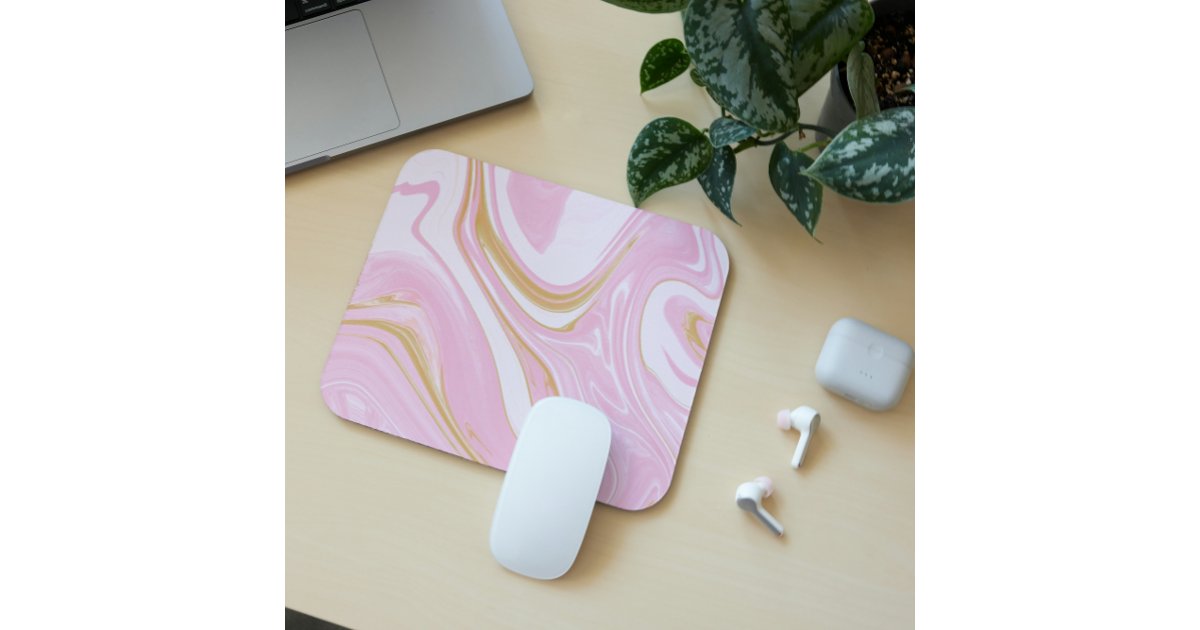 Pink & Gold Swirl Mousepad - Aesthetic Office Insp | Zazzle