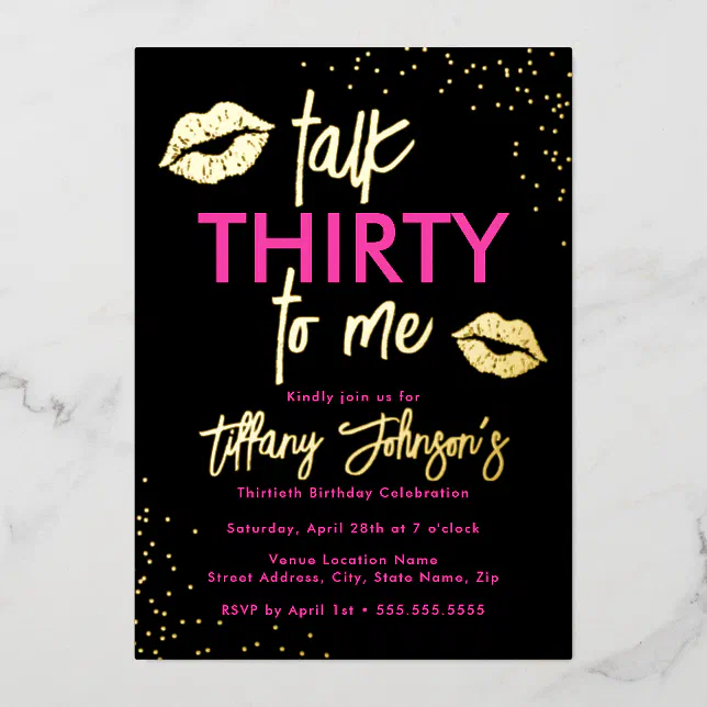 Pink Gold Talk Thirty To Me Leopard 30th Birthday Foil Invitation | Zazzle