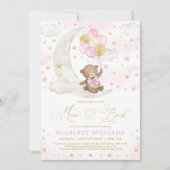 Pink Gold Teddy Bear Moon & Back Baby Shower Invitation | Zazzle