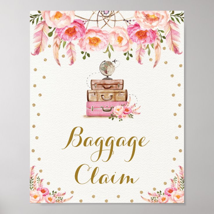 Pink Gold Travel Miss to Mrs Floral Baggage Claim Poster | Zazzle