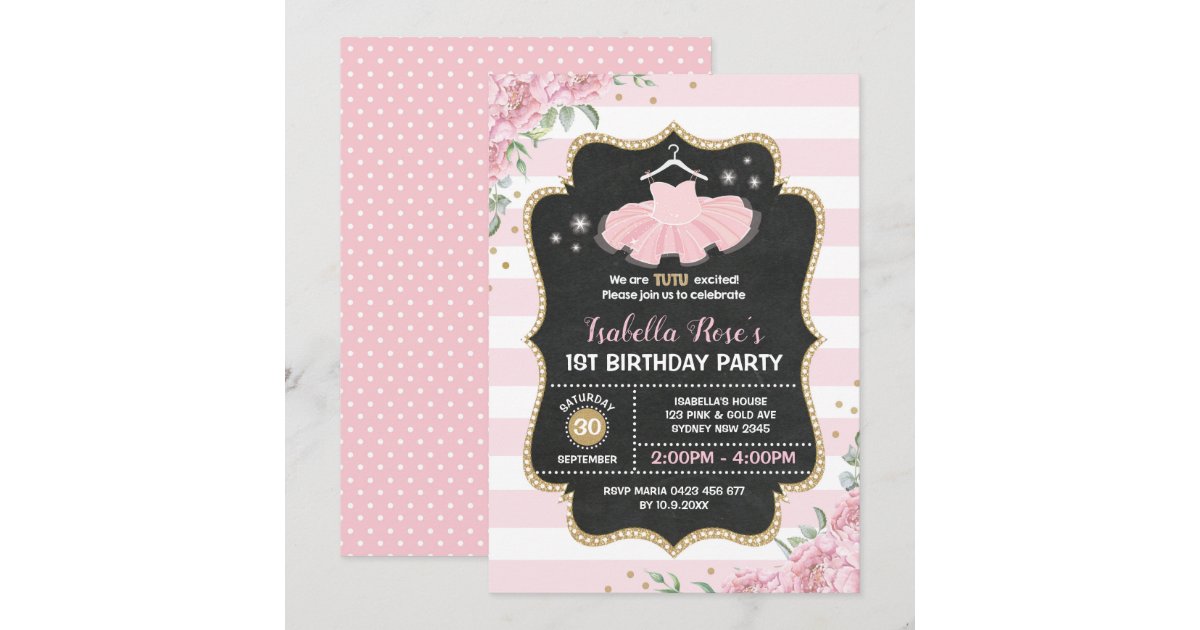 Pink & Gold Tutu Ballerina Birthday Party Invite | Zazzle