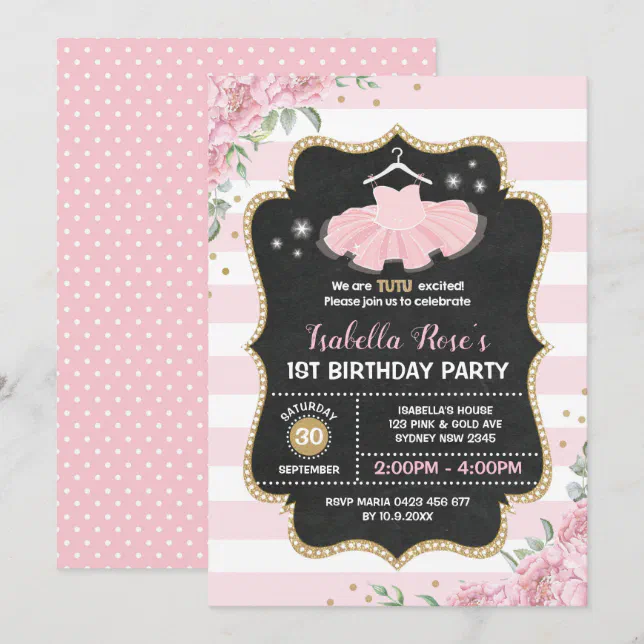 Pink & Gold Tutu Ballerina Birthday Party Invite | Zazzle