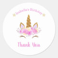 Pink Gold Unicorn Birthday Classic Round Sticker | Zazzle