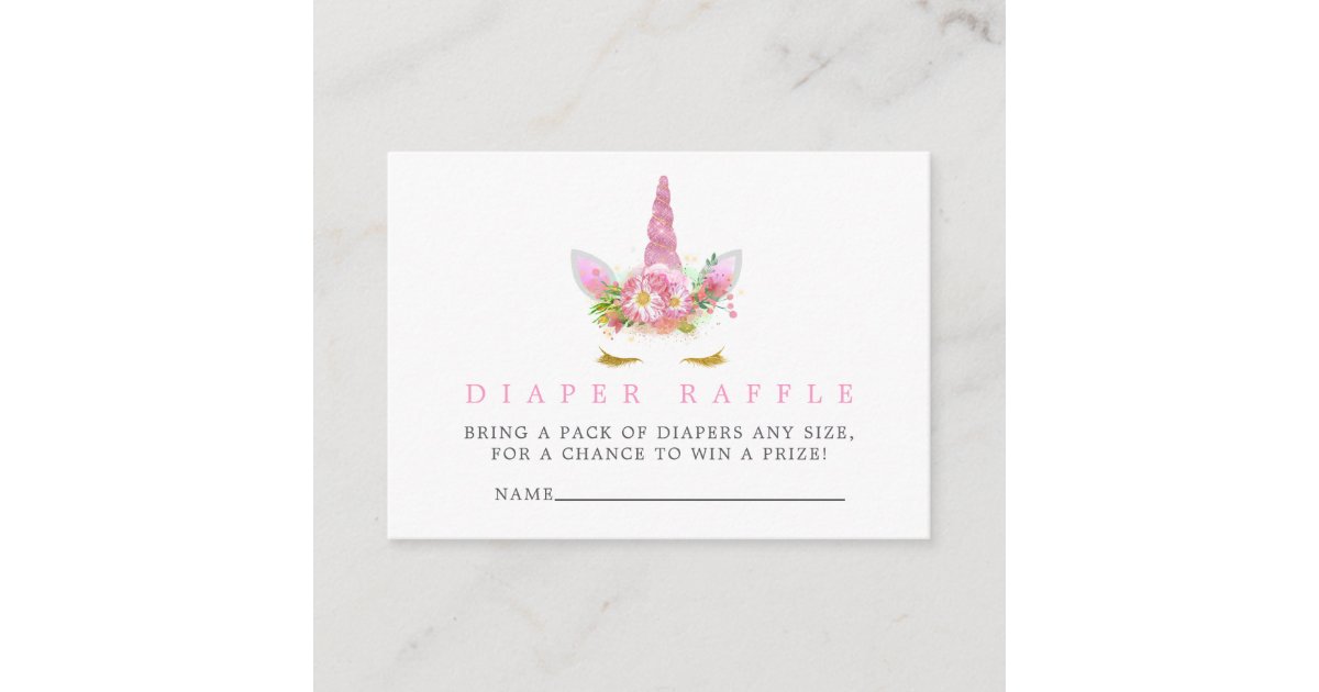 Pink & Gold Unicorn Girl Baby Shower Diaper Raffle Enclosure Card | Zazzle