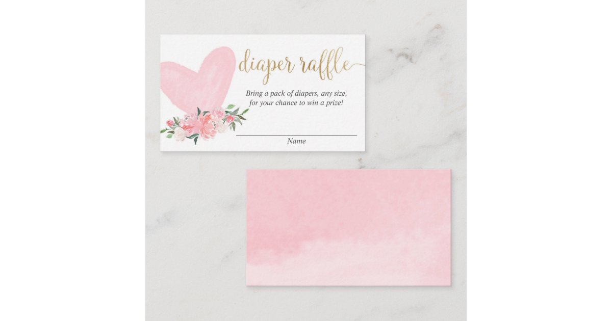 Pink gold valentines day heart diaper raffle cards | Zazzle