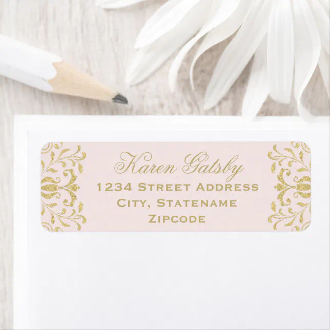 Pink Gold Vintage Glamour Wedding Return Address Label | Zazzle