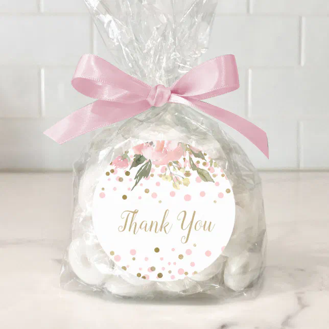 Pink Gold Watercolor Floral Favor Classic Round Sticker | Zazzle