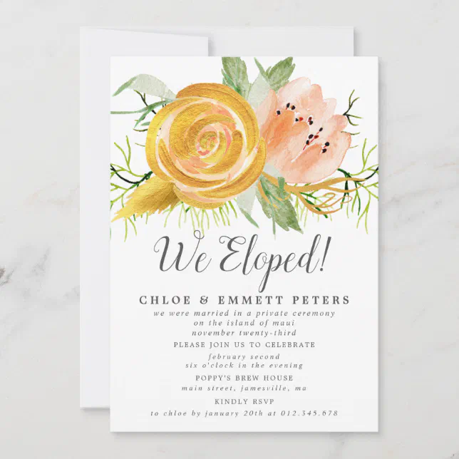 Pink Gold We Eloped Elopement Reception Invitation | Zazzle