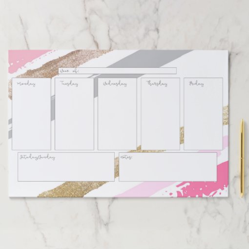 Pink & Gold Weekly Calendar Large Tearaway Pad | Zazzle