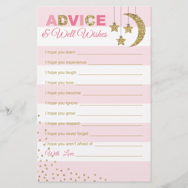 Pink gold well wishes for baby card shower game | Zazzle