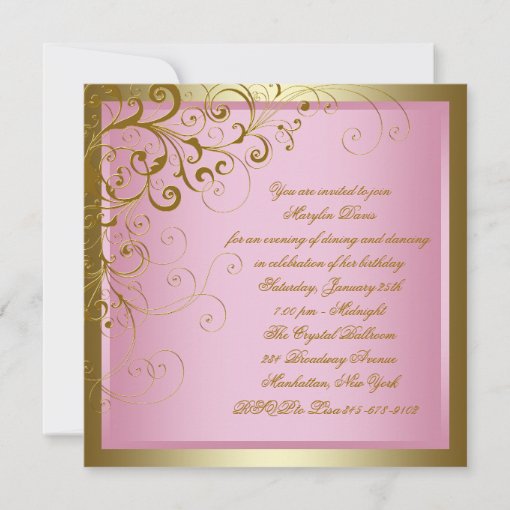 Pink Gold Womans Pink Gold Birthday Party Invitation | Zazzle
