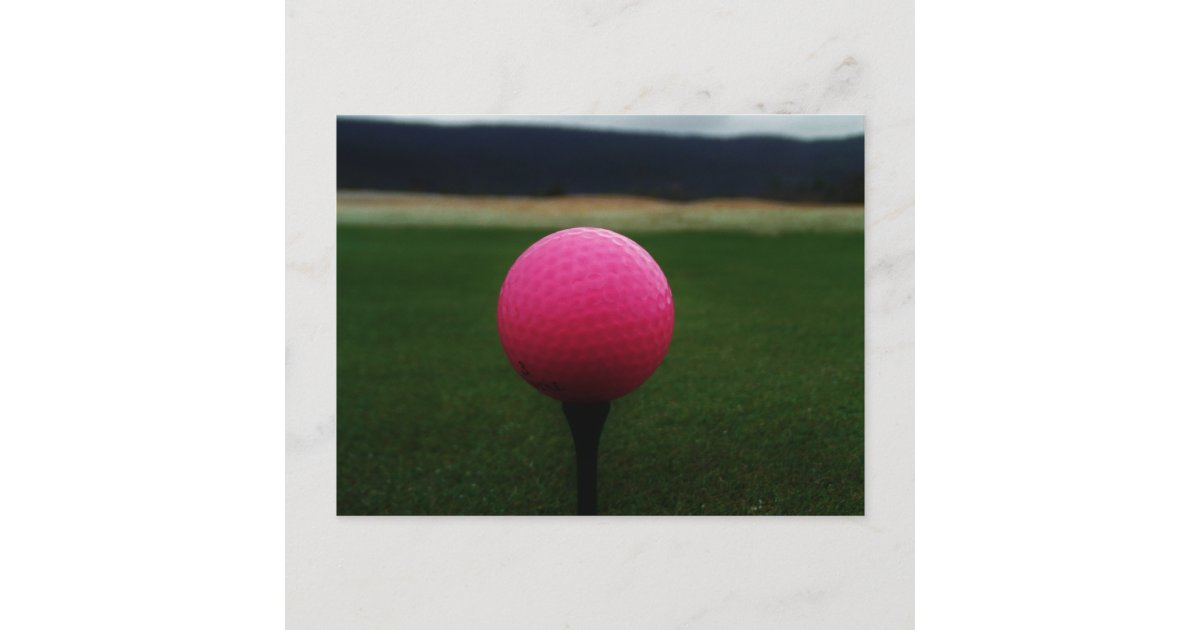 Pink Golf Ball on a mountain golf course Postcard | Zazzle
